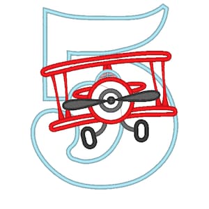 Airplane Birthday Number FIVE 5 Applique Machine Embroidery Designs ...