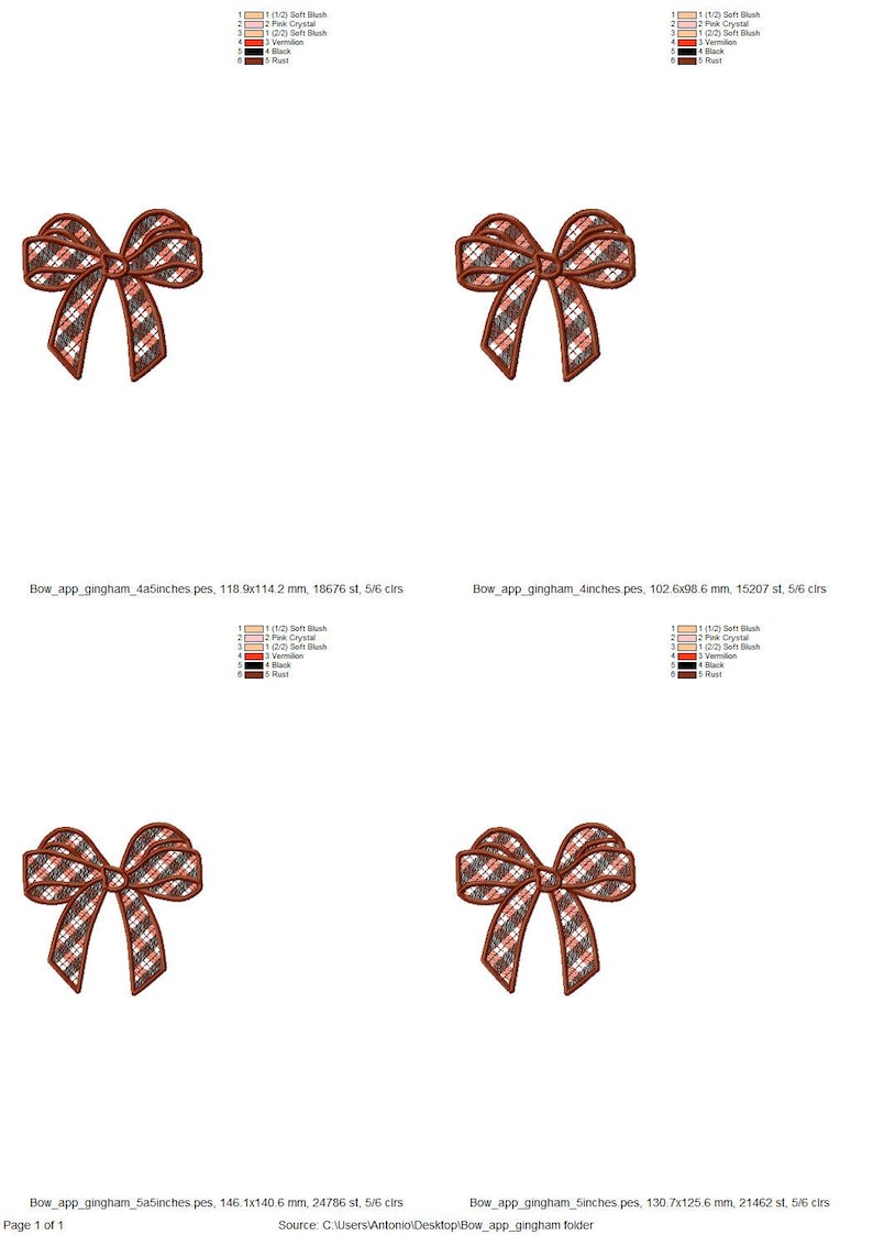 Gingham Plaid Side Seam Bow Applique Machine Embroidery Designs ...