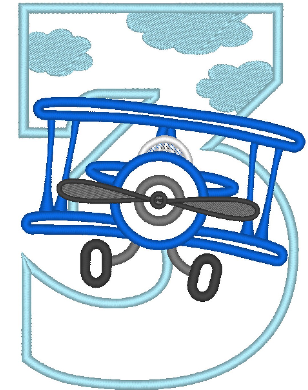 Airplane Number 3 THREE Boy Birthday Number Machine Embroidery Applique ...