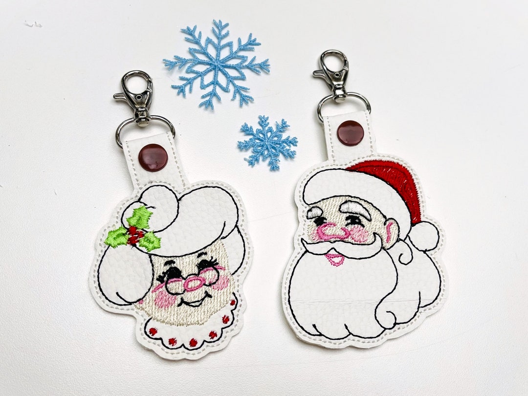 Mr and Mrs Claus ITH Key Fob Snap Tab Machine Embroidery Designs ...