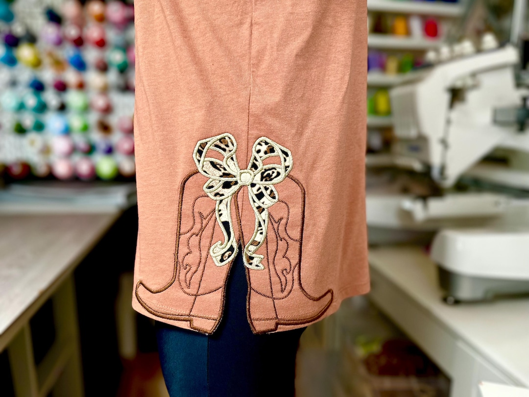 Cowboy Cowgirl Boots and Bow Applique Side Bow Split Seam Machine Embroidery Designs Girly Bow ...