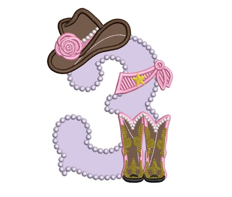 Lady Cowboy Birthday Number 3 THREE - One Number With Boots and Hat ...