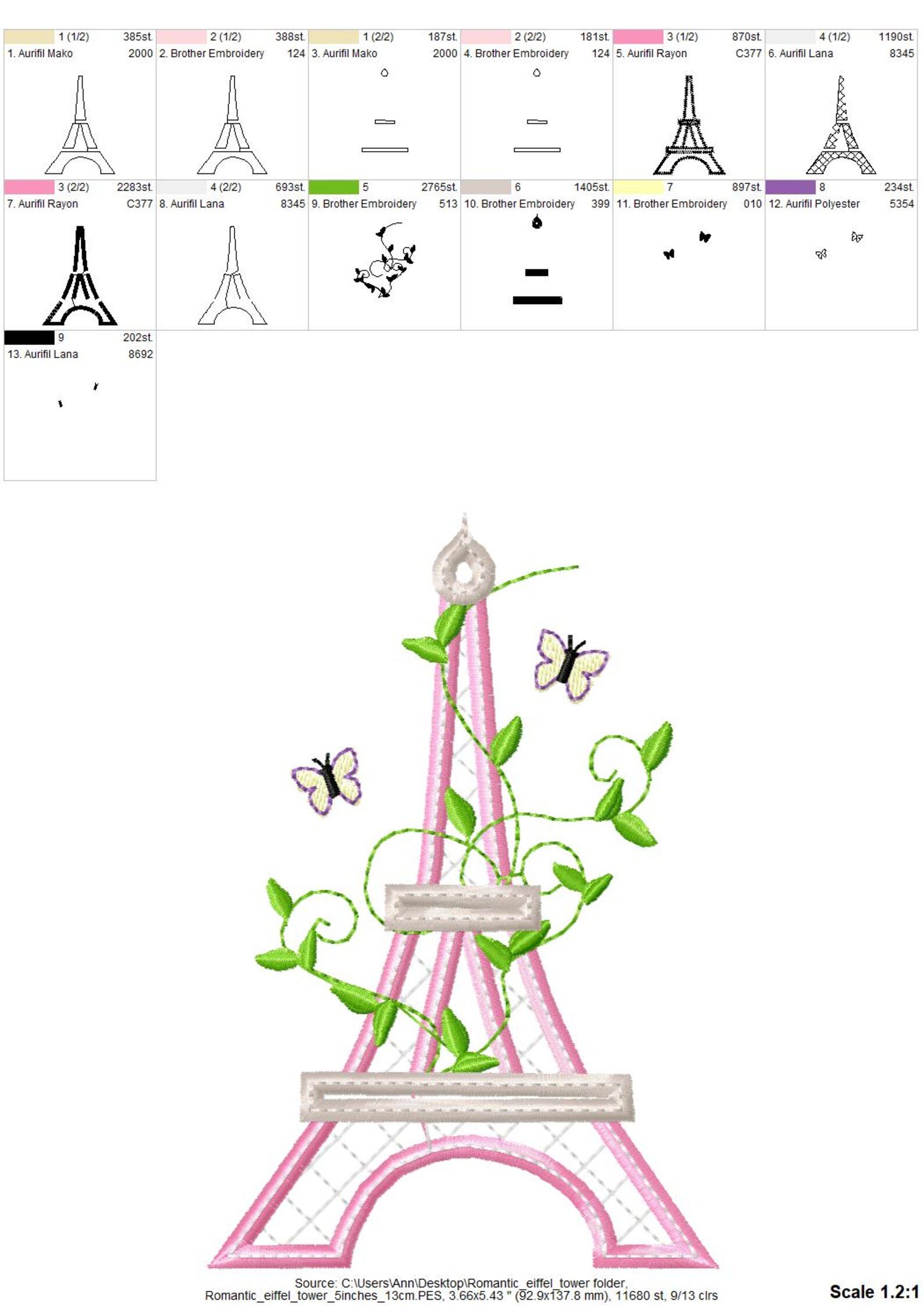 Romantic Eiffel Tower - Paris - Machine Embroidery Applique Designs ...