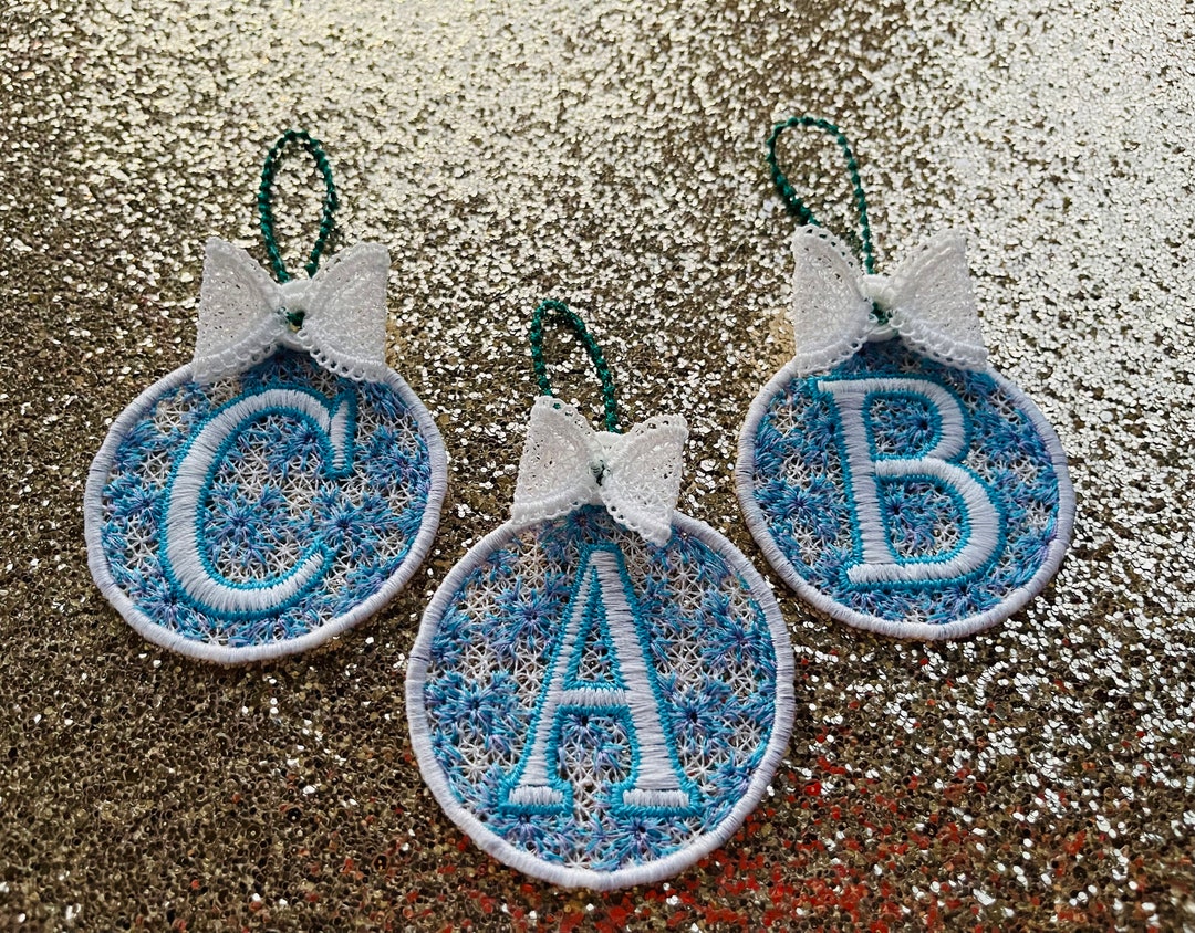 Christmas Alphabet Monogram Ornaments and Unique Hanger Bow Ribbon FSL ...