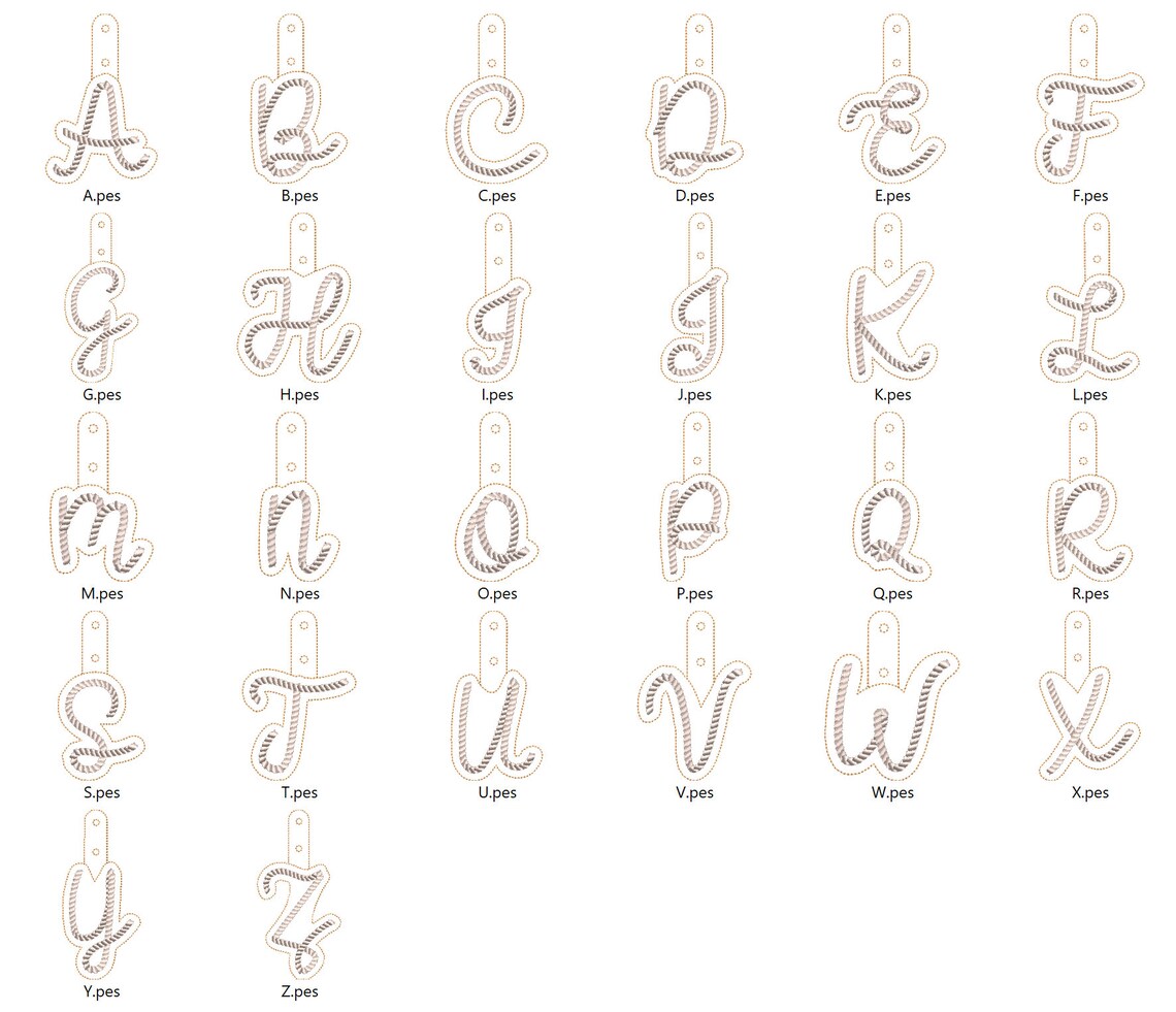 Rope Key Fob Snap Tab Monogram Script Initial Letters From A - Etsy