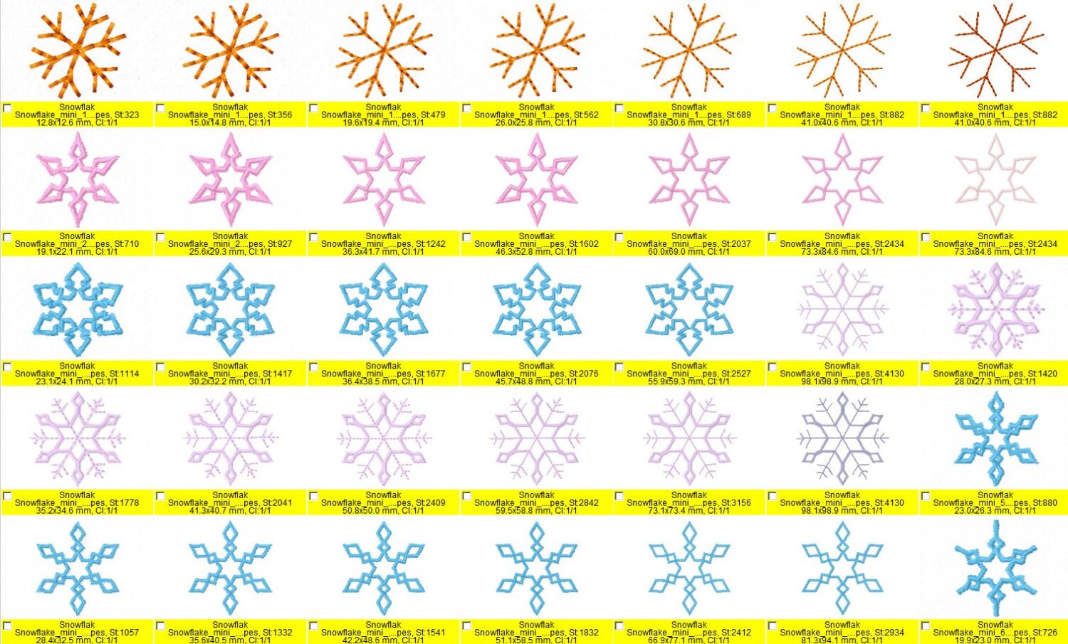 6 Mini Snowflakes Machine Embroidery Design Files - Etsy