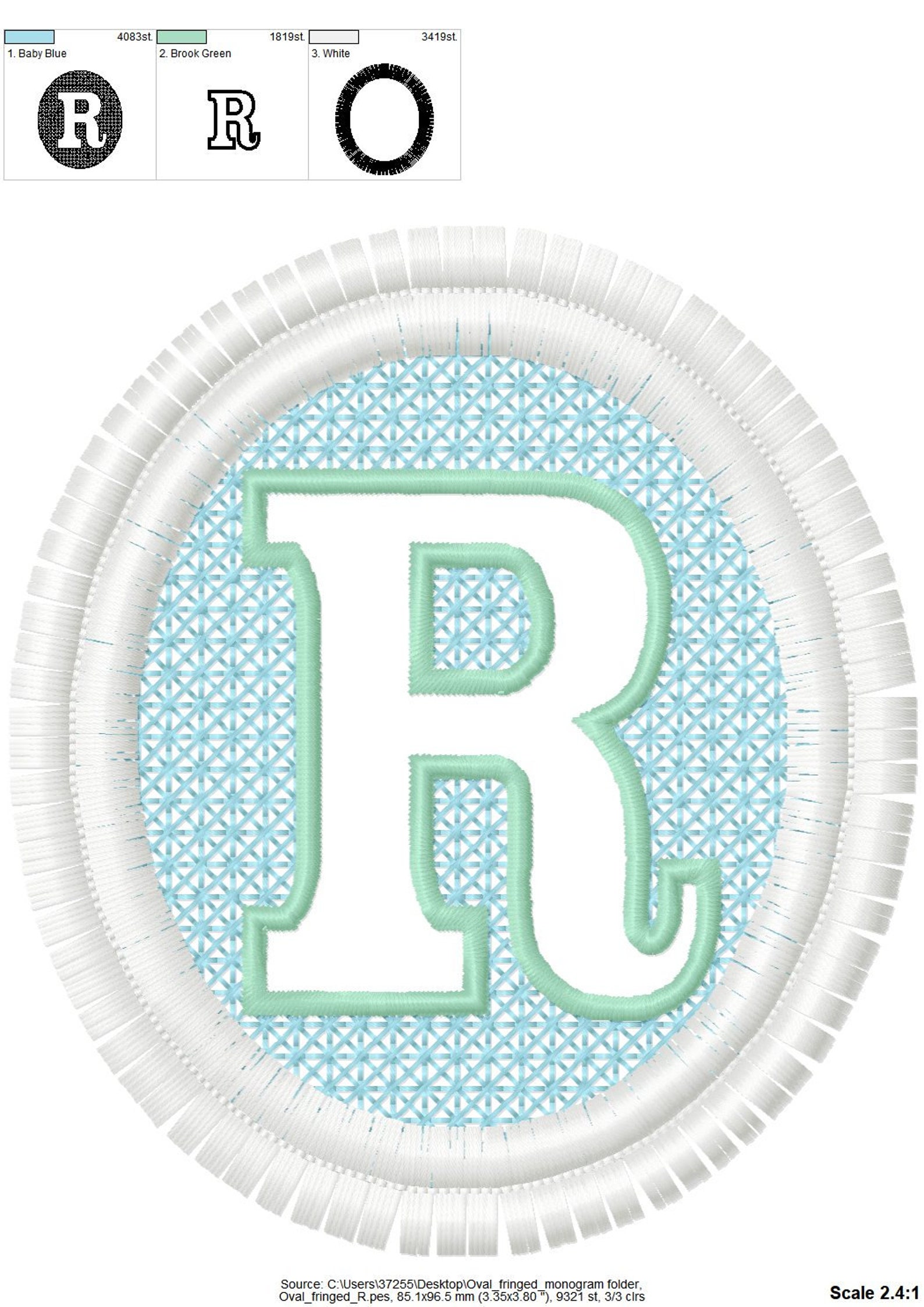Beautiful Monogram Fringed Oval Shape Embossed Initial Letters A-Z ...