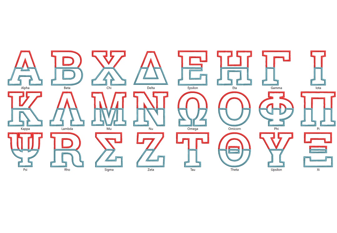 2 Colors GREEK Block Split Divided Collegiate Alphabet Sororities Greek ...