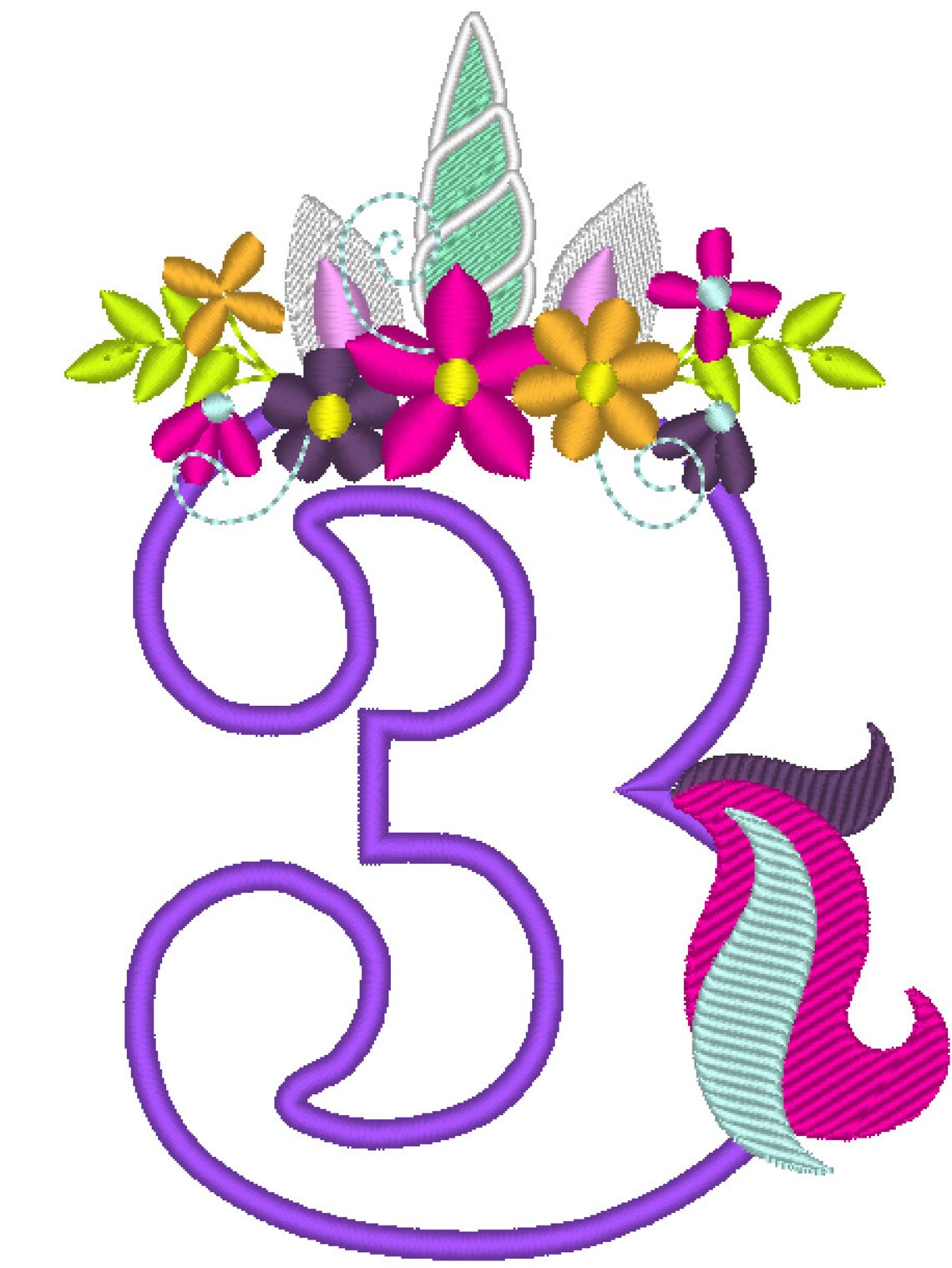 Unicorn Numbers With Flowers Crown Unicorn Tail Birthday - Etsy