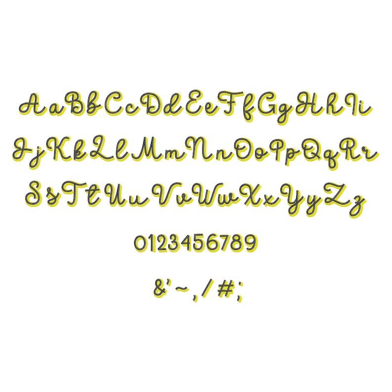 Handwritten Script Bouncy Shadow Font Fill Stitch Double 2 Color ...