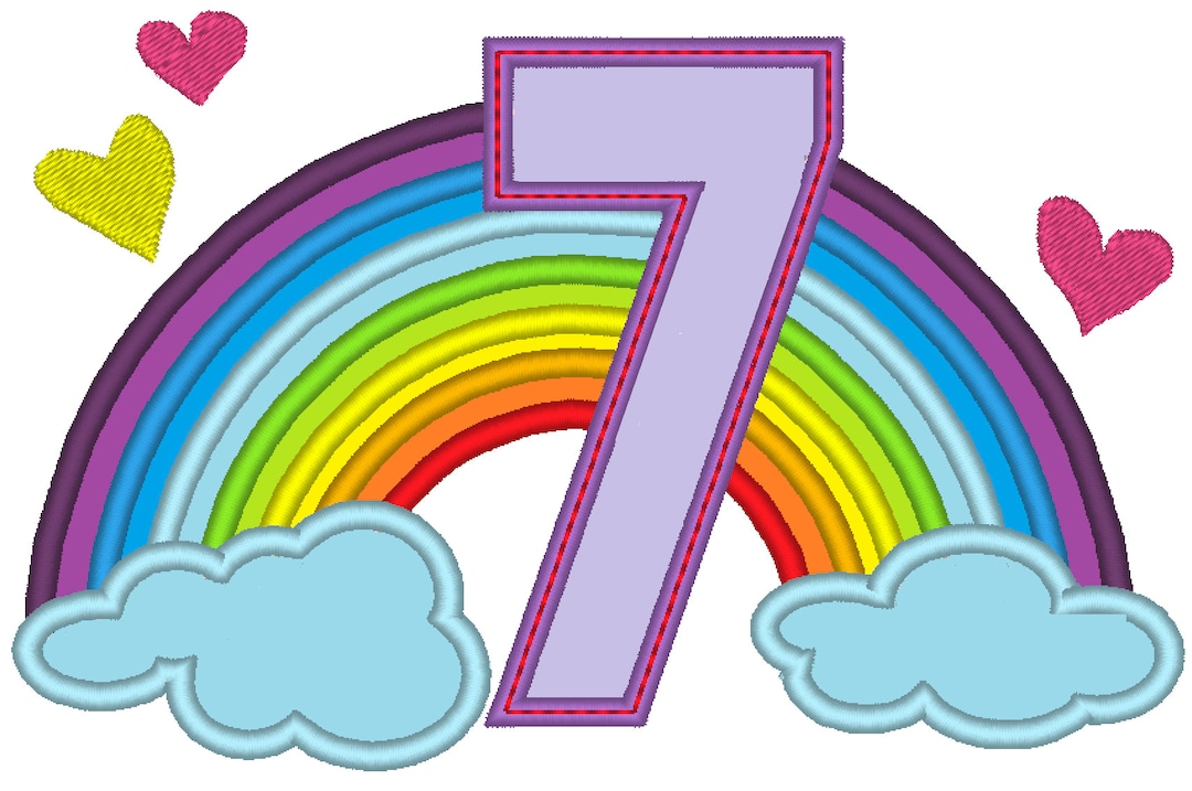 Cute Rainbow Birthday Number 7 SEVEN Only Machine Embroidery Applique ...