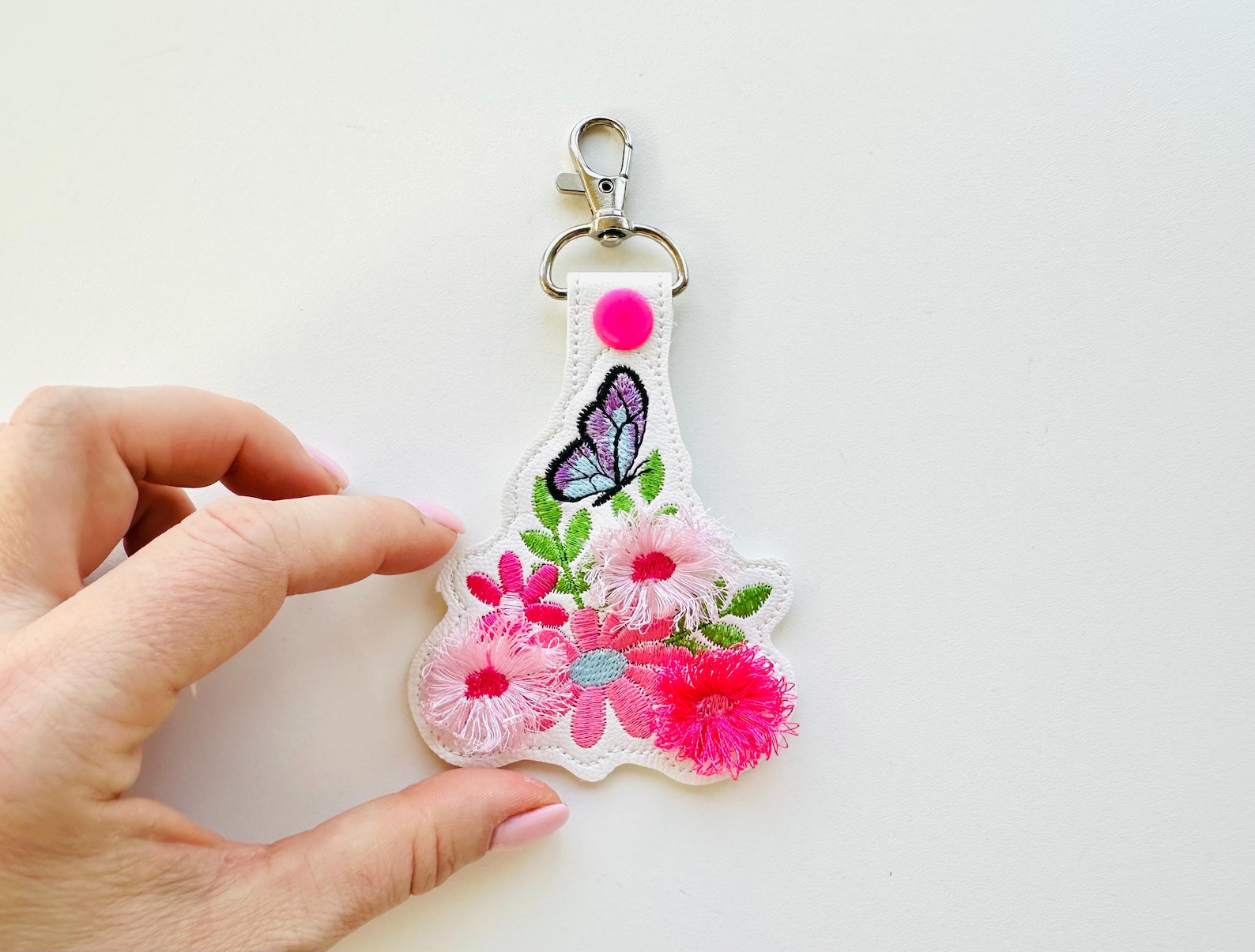 Floral Flower Garden and Butterfly Eyelet and Key Fob Snap Tab Fringed ...