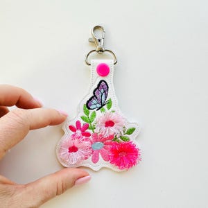 Floral Flower Garden and Butterfly Eyelet and Key Fob Snap Tab Fringed ...