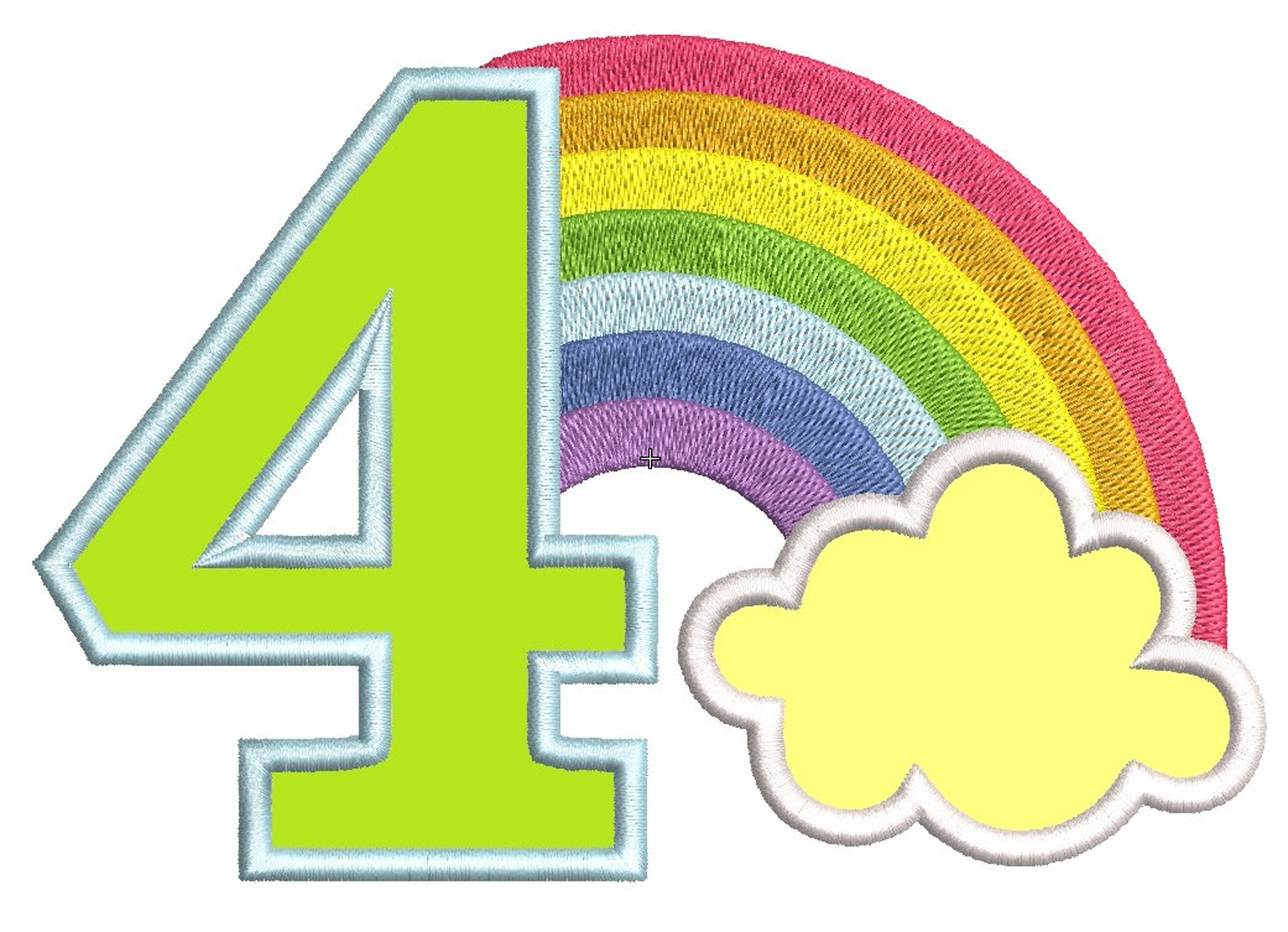Rainbow in Cloud Birthday Number 4 FOUR Machine Embroidery Applique ...