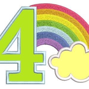 Rainbow in Cloud Birthday Number 4 FOUR Machine Embroidery Applique ...