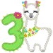 Number 3 Third Birthday Llama Alpaca With Cactus Number THREE Applique ...