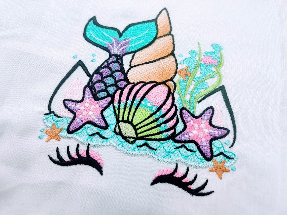 Mermaid Sea Unicorn Head With Shell and Star Crown Fill Stitch Machine ...