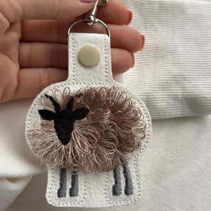 Fringed Goat Key Fob Snap Tab SET of 2 Fluffy Goat Keychain in the Hoop ...