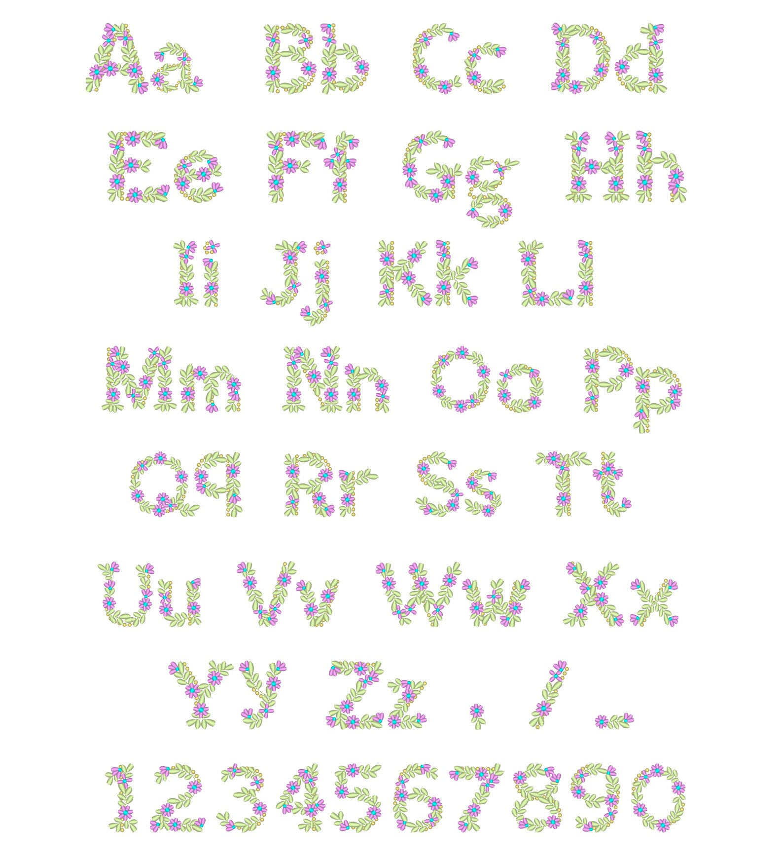 Spring Floral Font Flowered Alphabet Uppercase Lowercase Letters ...