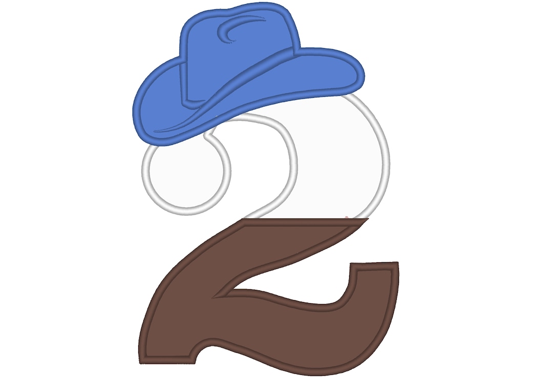 Little Cowboy 2 Number TWO Embroidery Birthday Number Applique Cowboy ...