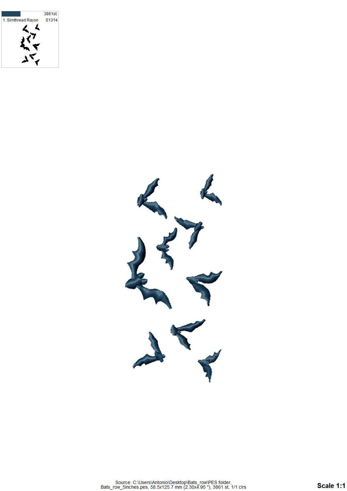 Many Mini Bats in a Row Halloween Bat Satin Stitch Machine Embroidery ...