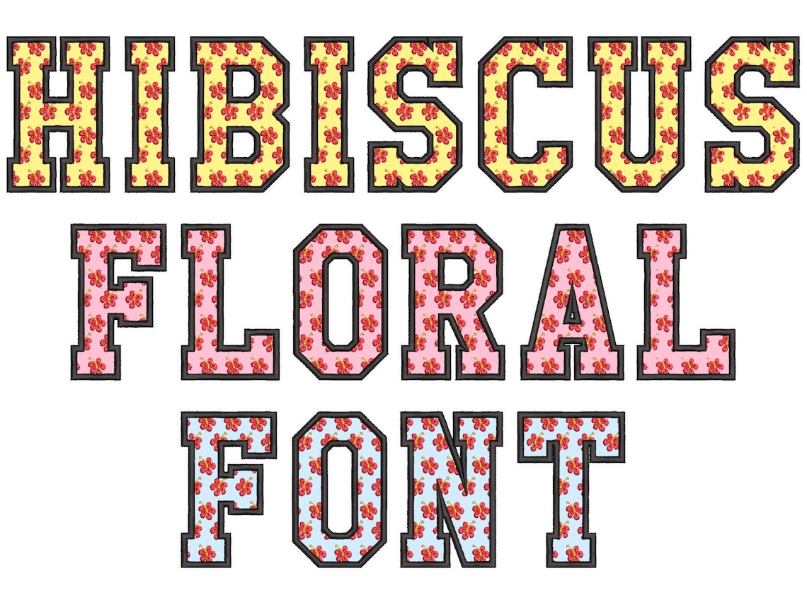 Hibiscus Flower Block Font Floral Alphabet Applique Machine Embroidery ...