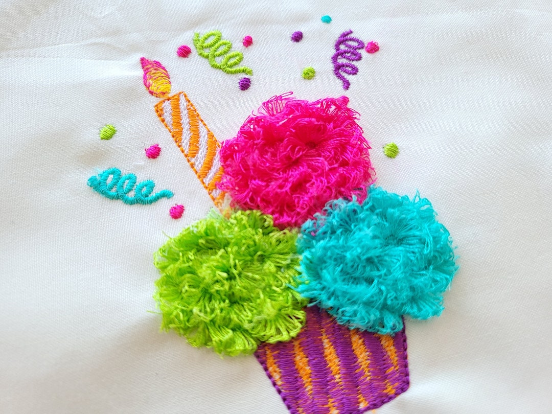 Fringed Cupcake Birthday Cake Machine Embroidery Designs for Hoop 4x4 ...