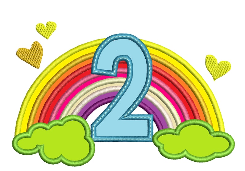 Cute Rainbow Birthday Number 2 TWO Only Machine Embroidery | Etsy