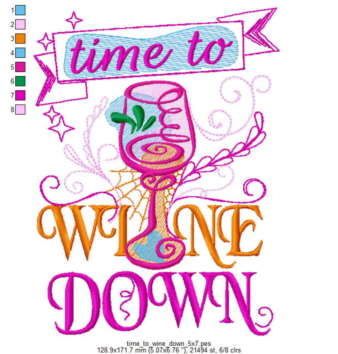 Time to Wine Down - Machine Embroidery Designs - 4x4 and 5x7 - Kitchen ...