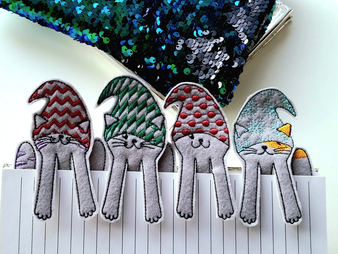 Christmas Gnome Cat Bookmark SET of 4 Types ITH in the Hoop - Etsy