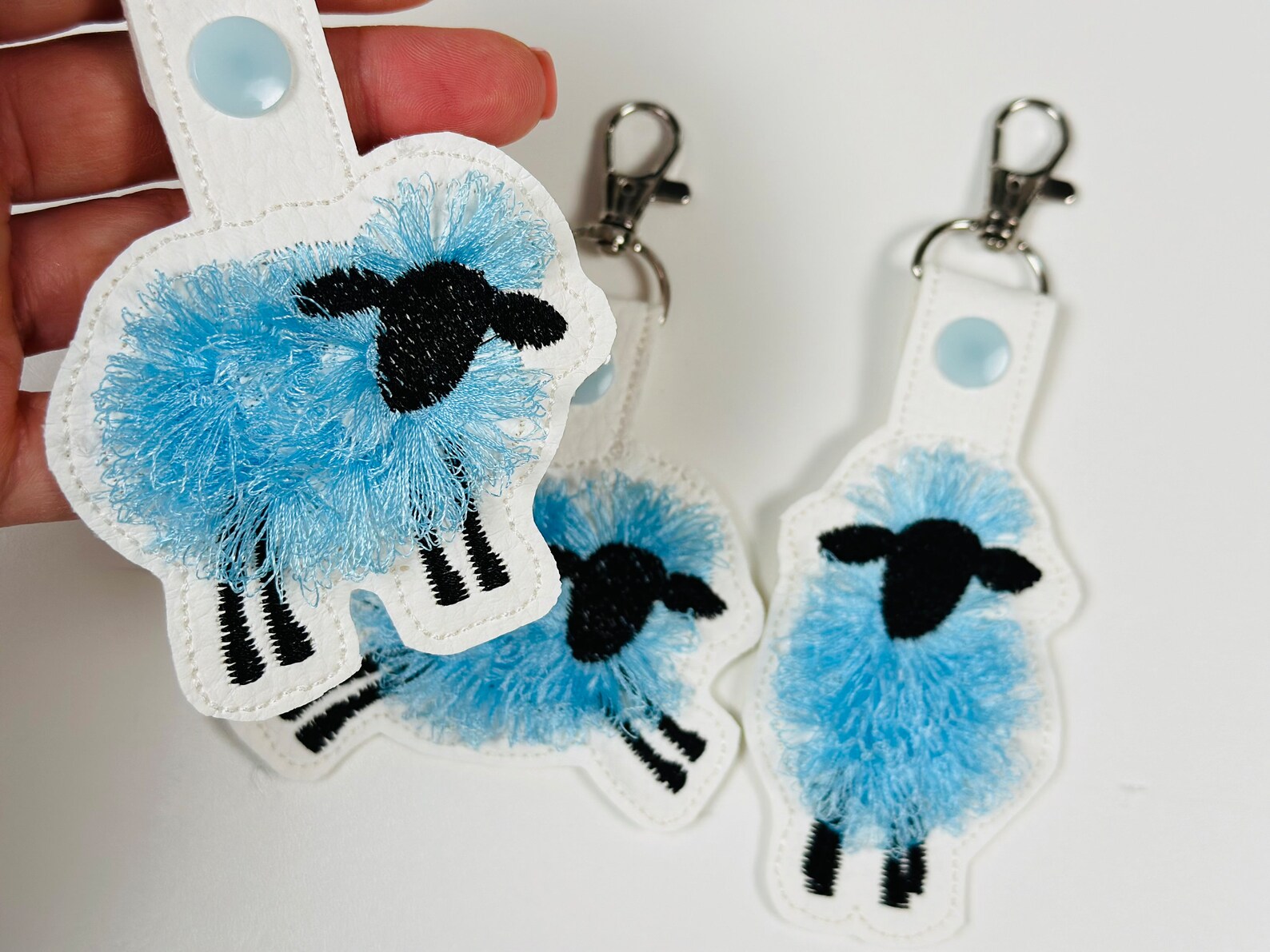 Fringed Sheep Key Fob Snap Tab SET of 3 Cute Lamb Keychain in the Hoop ...