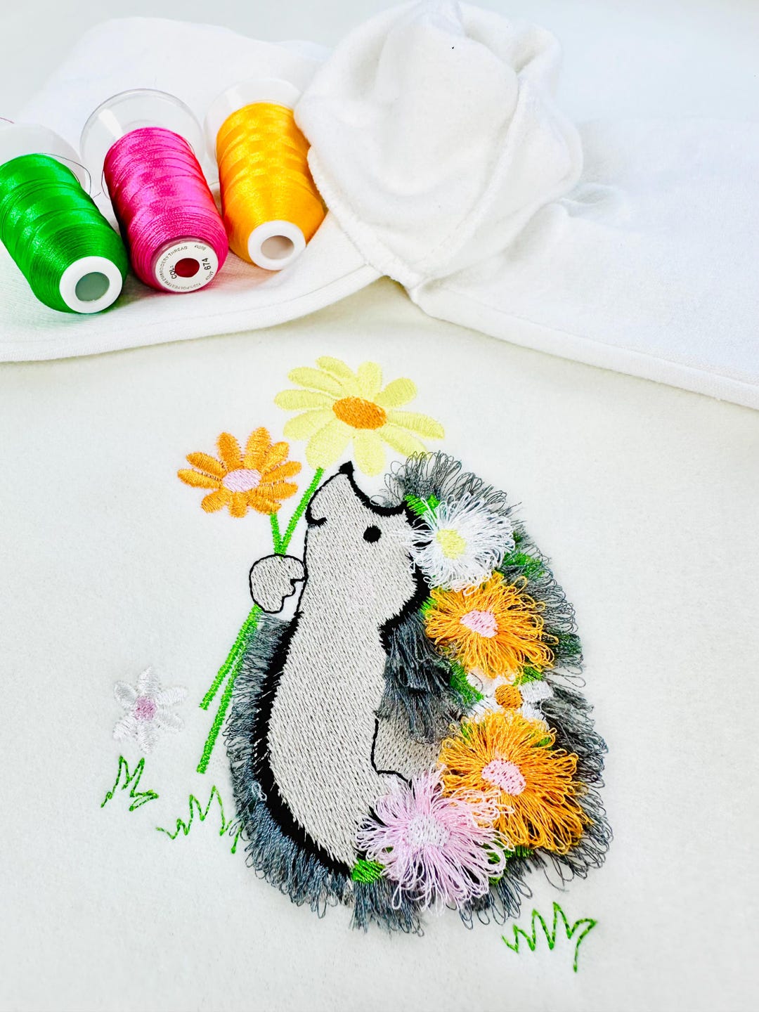 Cute Fringed Fluffy Hedgehog With Flower Stem Floral Fringe Machine ...