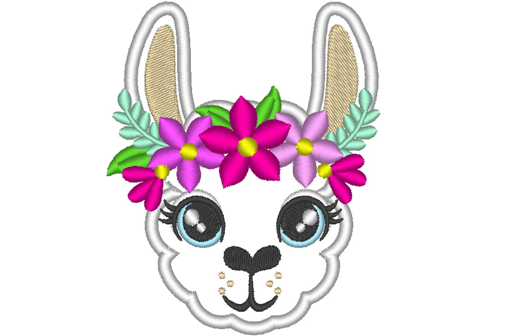MINI Llama applique Llama face with floral crown 3 roses llama flowers ...