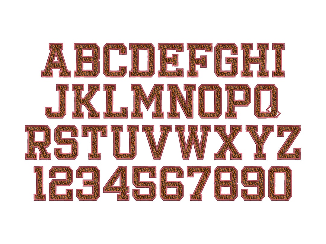 Leopard Spots Fill Stitch and Outline Varsity Block FONT Wild Cat ...
