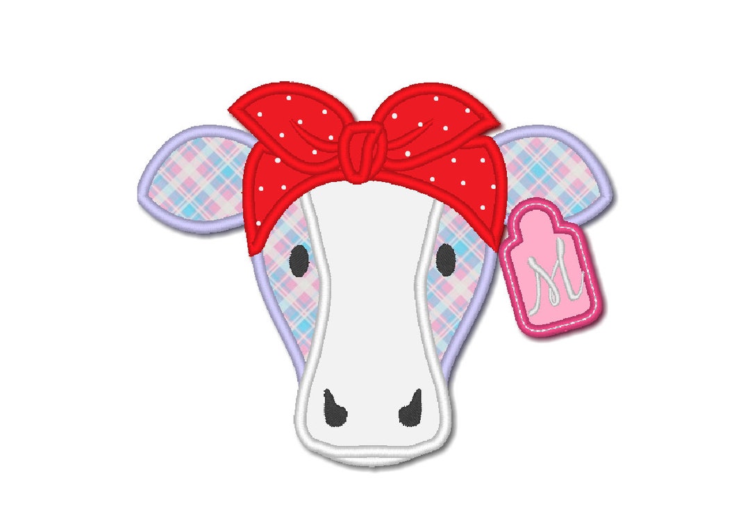 Cow With Bow, Bandanna, Girl Cow, Face, Cow Head, Applique Design ...