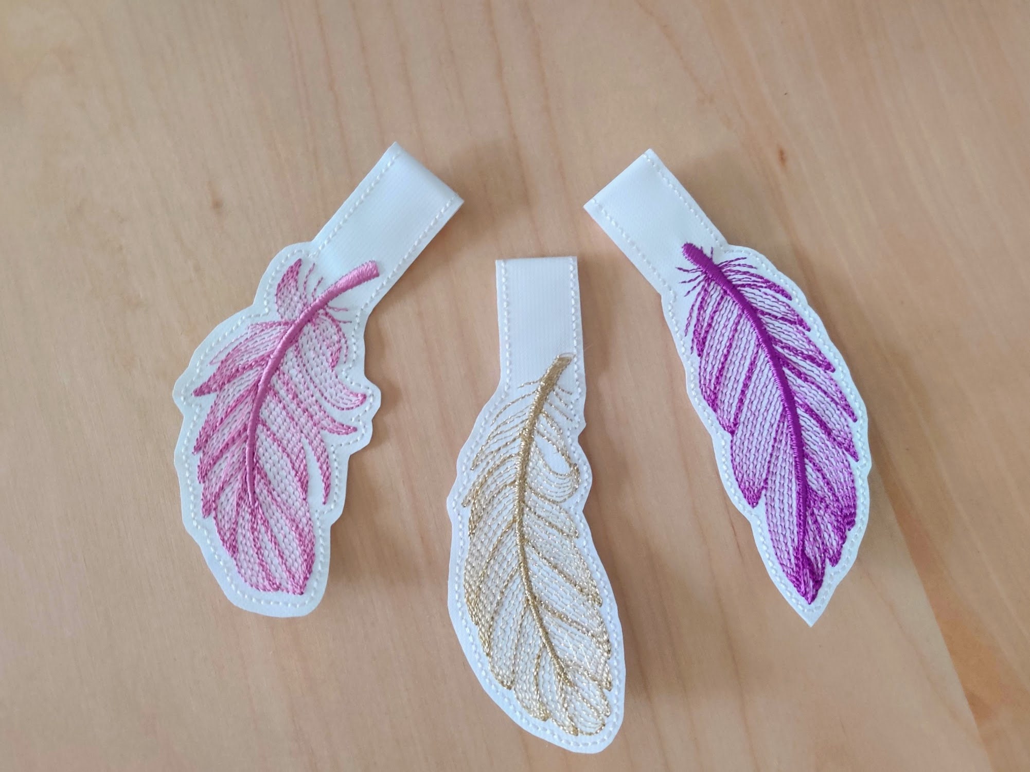 Feather Key Fob Snap Tab SET Of 3 In The Hoop ITH Machine Embroidery 