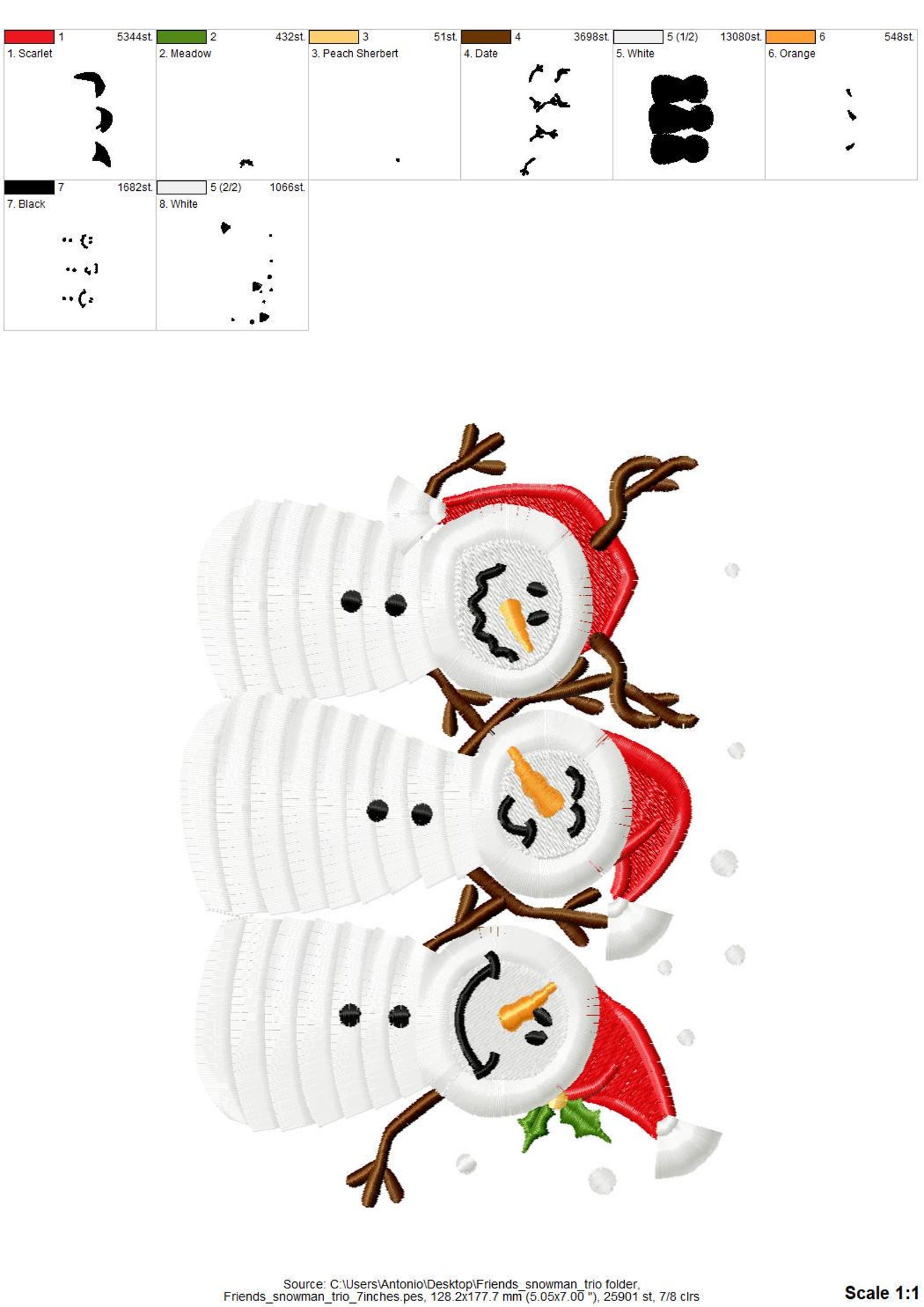 Fringed Fluffy Snowman Trio Friends Three Snowmen in a Row Machine ...