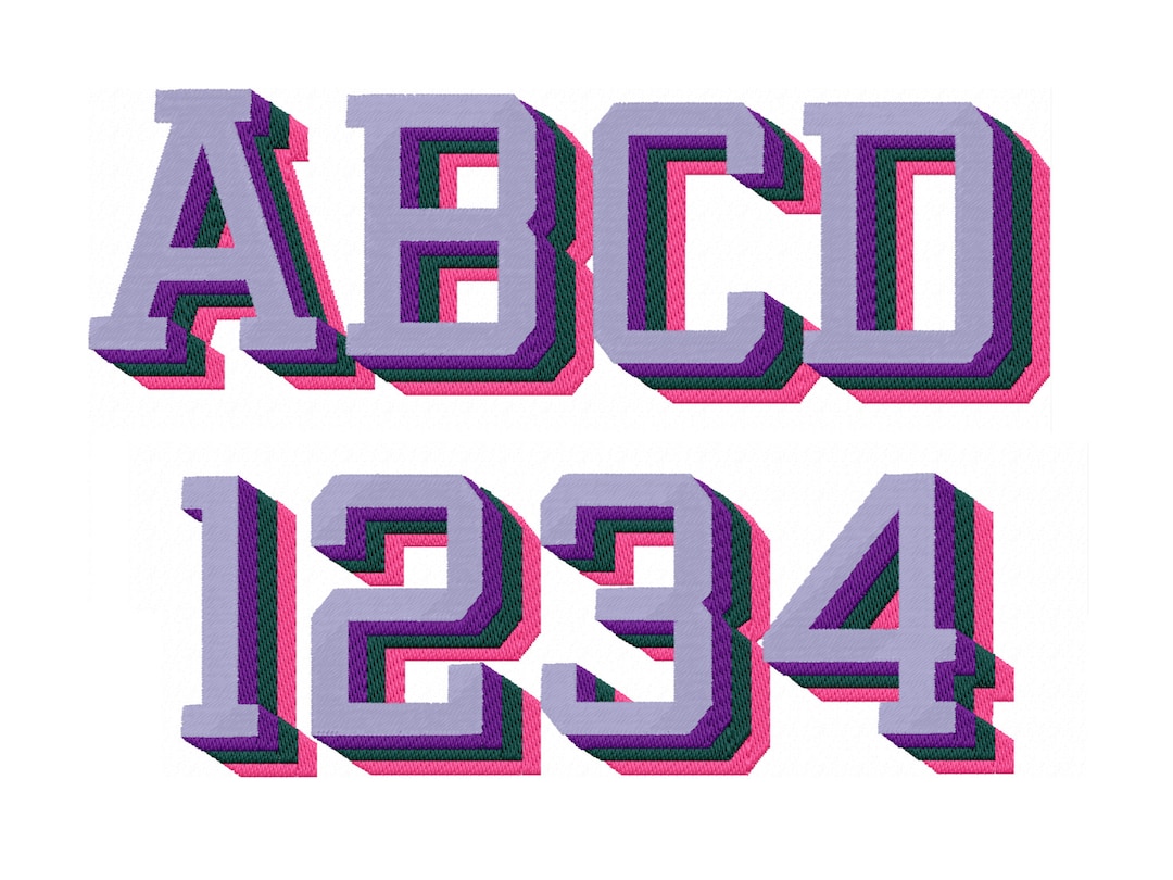 Extra Shadow Pop Art Varsity Block Shadow Font Embroidery Alphabet ...