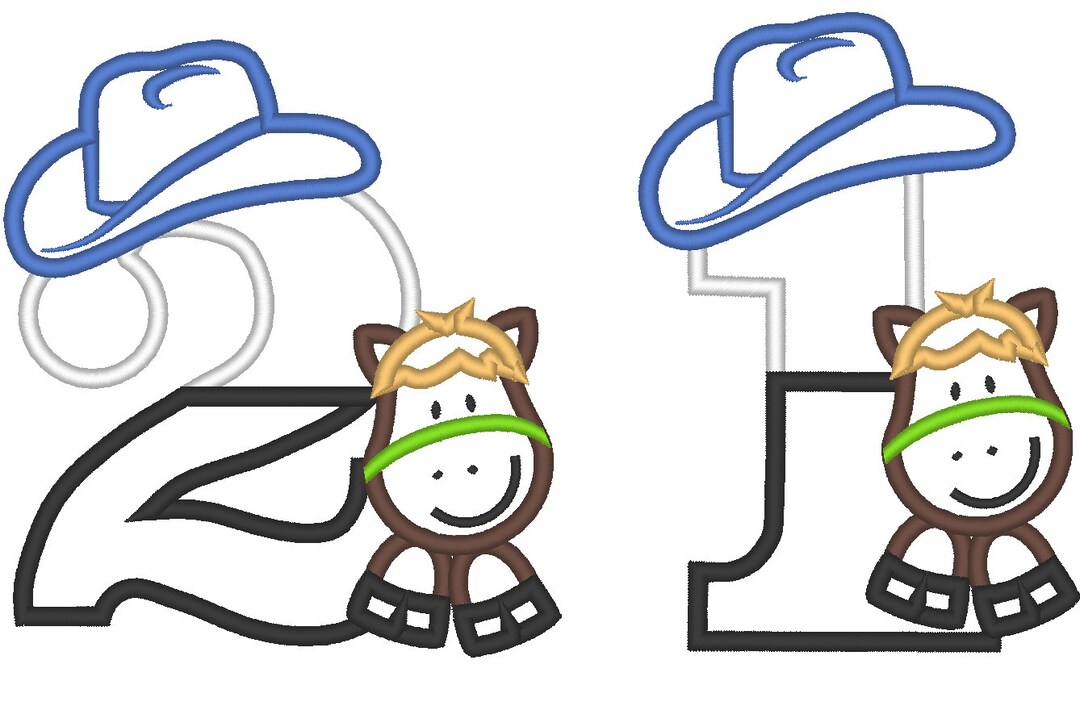 Little Cowboy Birthday Numbers - Whole Set - Machine Embroidery ...
