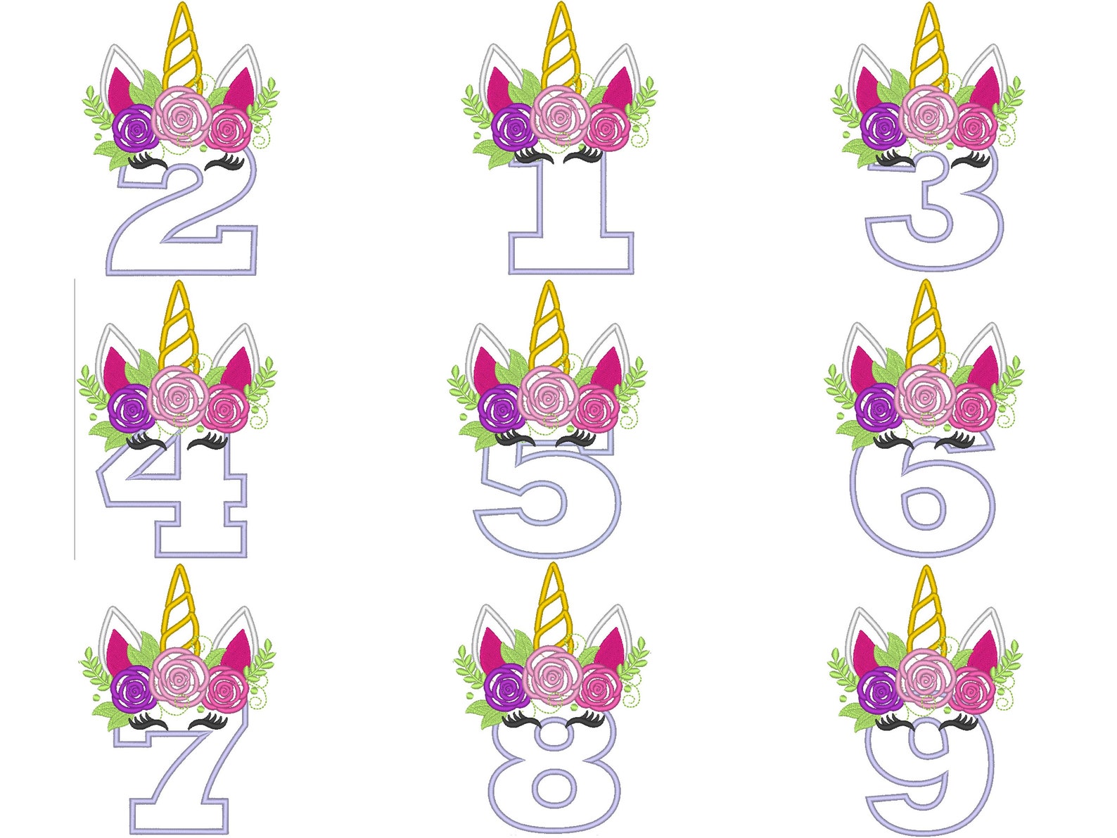 Unicorn Numbers With Roses Crown Unicorn Birthday Numbers - Etsy