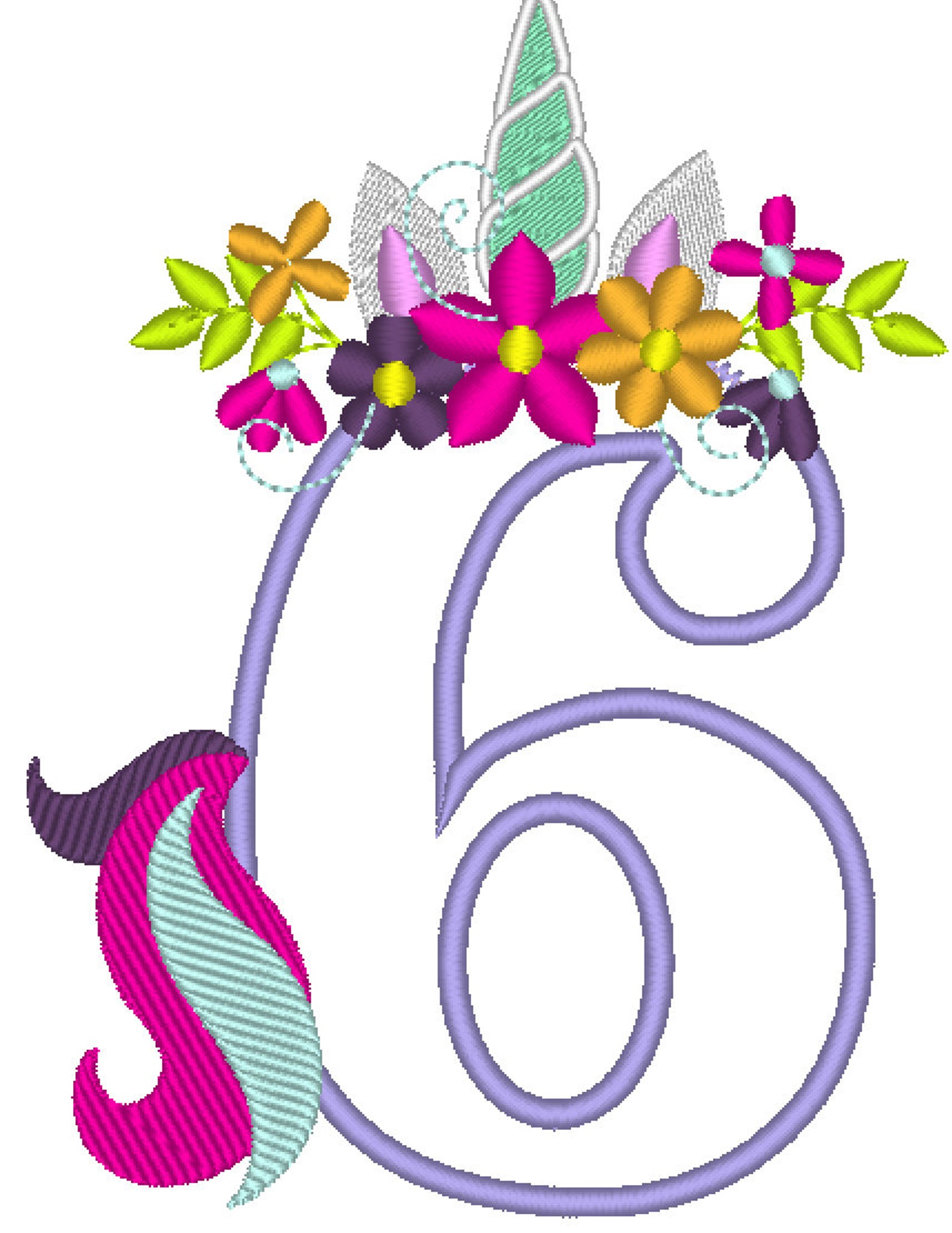 Unicorn Numbers With Flowers Crown Unicorn Tail Birthday - Etsy