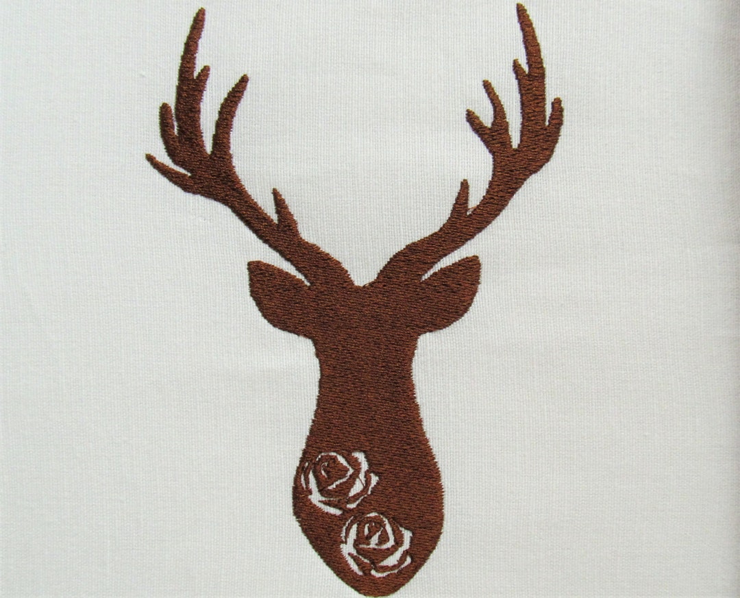 Buck Deer Embossed Flowers Silhouette Machine Embroidery Designs Rose ...