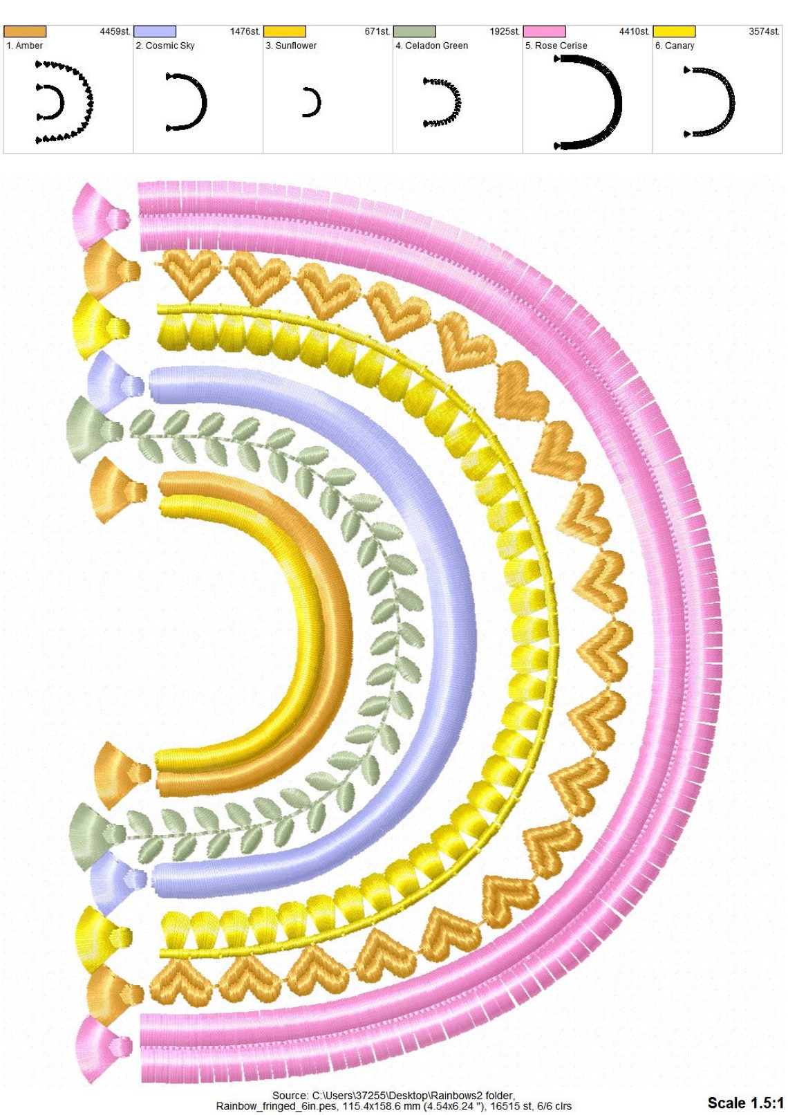 Boho Rainbow Arc of Color Fringed Arcs and Tassels Machine Embroidery ...