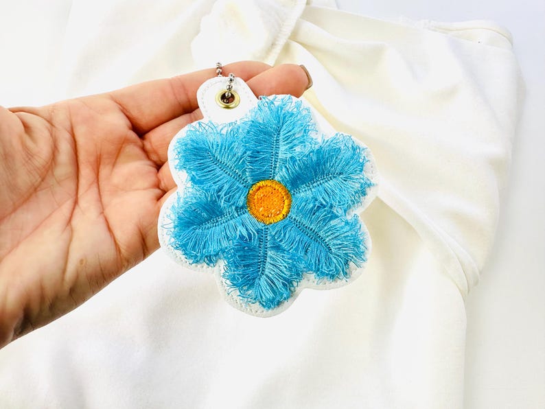 Fringed Fluffy Daisy Flower Key Fob Snap Tab and Eyelet Cute Fringe ...