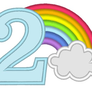Rainbow in Cloud Birthday Number 2 TWO Machine Embroidery Applique ...