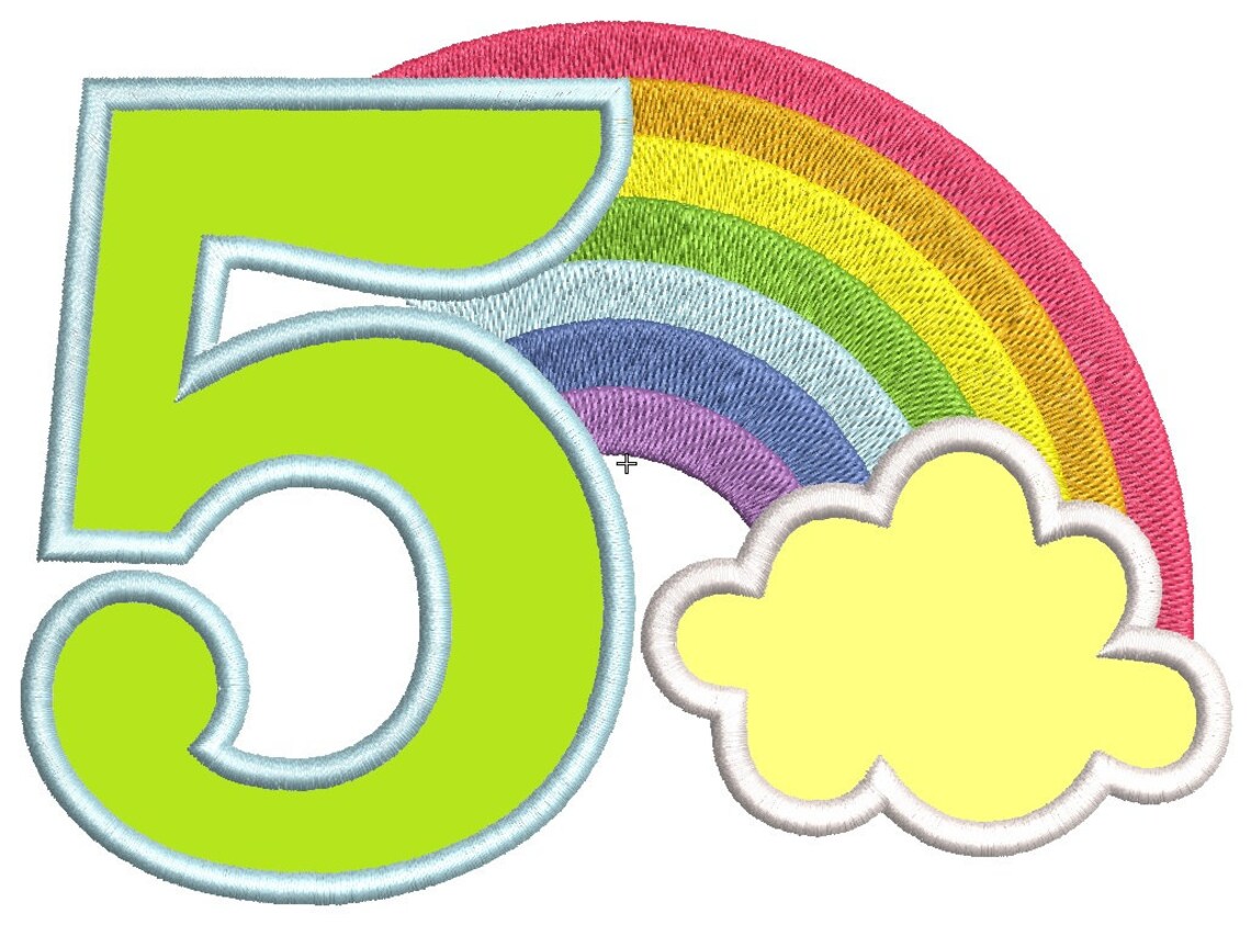Rainbow in Cloud Birthday Number 5 FIVE Machine Embroidery - Etsy