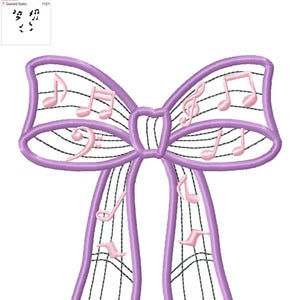 Music Notes Bow Applique Machine Embroidery Designs Side Bow Ribbon ...