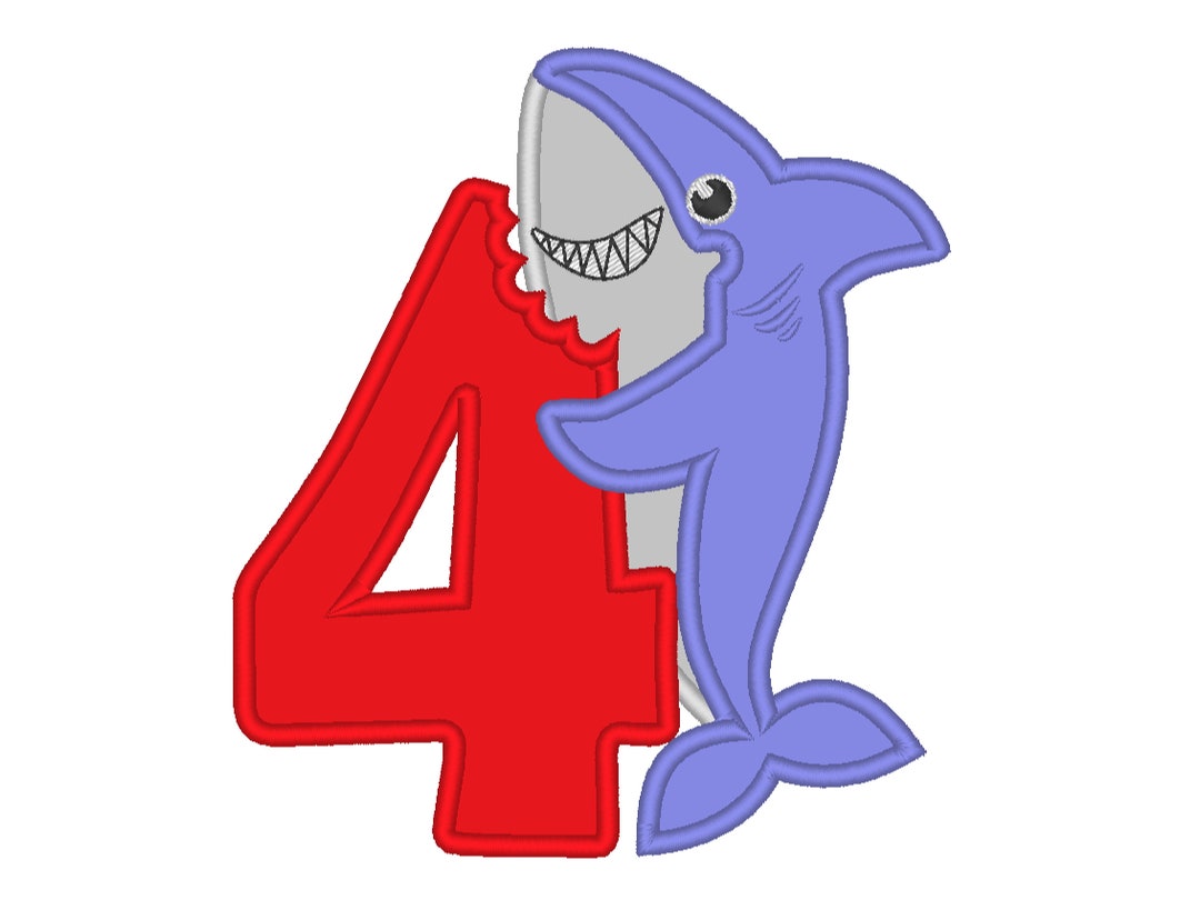 Baby Shark Birthday Number 4 FOUR Bitten Number Baby Kids Boy Birthday ...