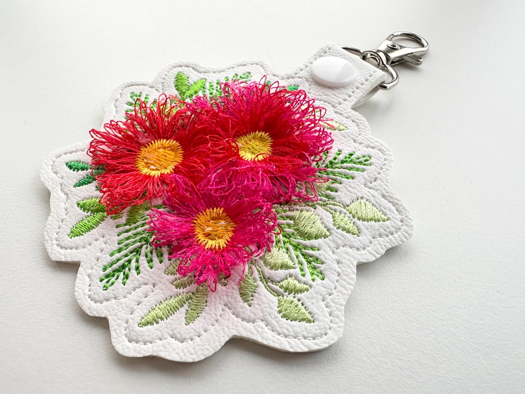 Fringed Fluffy Floral Bouquet Eyelet and Key Fob Snap Tab in the Hoop ...