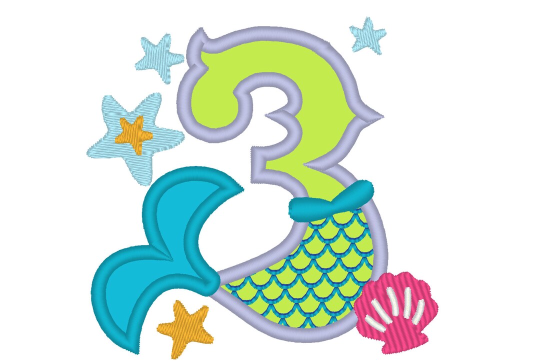 Mermaid Tail Birthday Number, Mermaid Number THREE 3 Applique, Mermaid ...